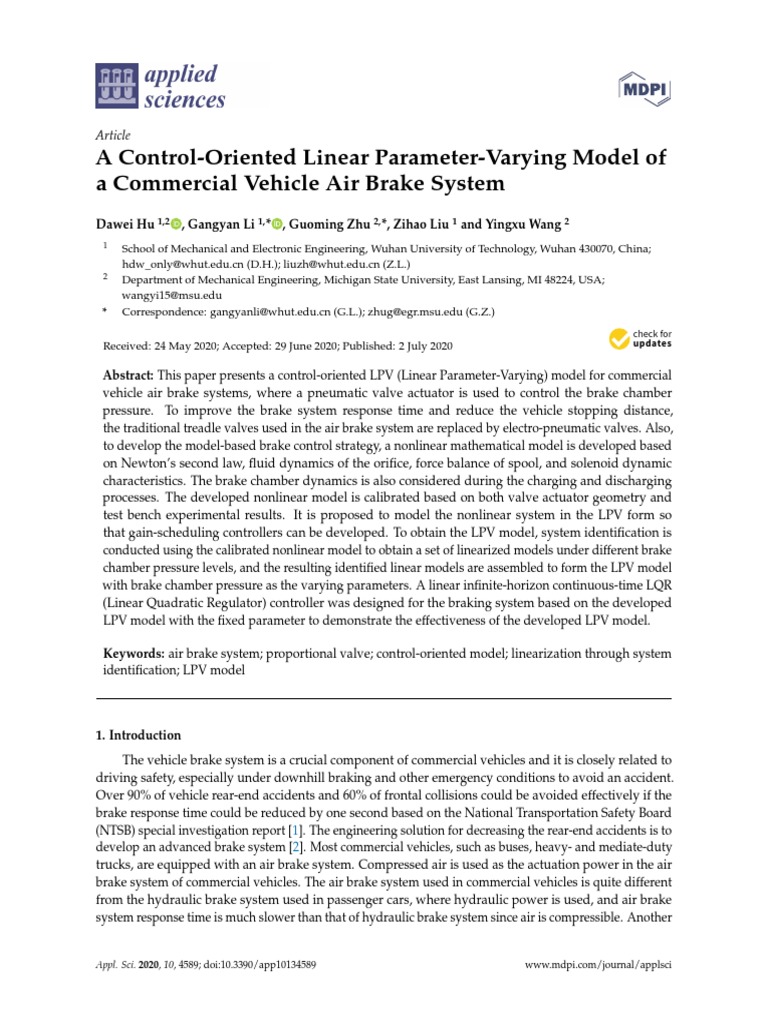 A Control-Oriented Linear Parameter-Varying Model of A Commercial Vehicle Air Brake System | PDF ...