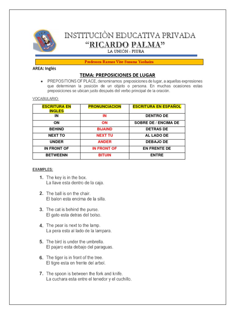 Prepositions of Place | PDF