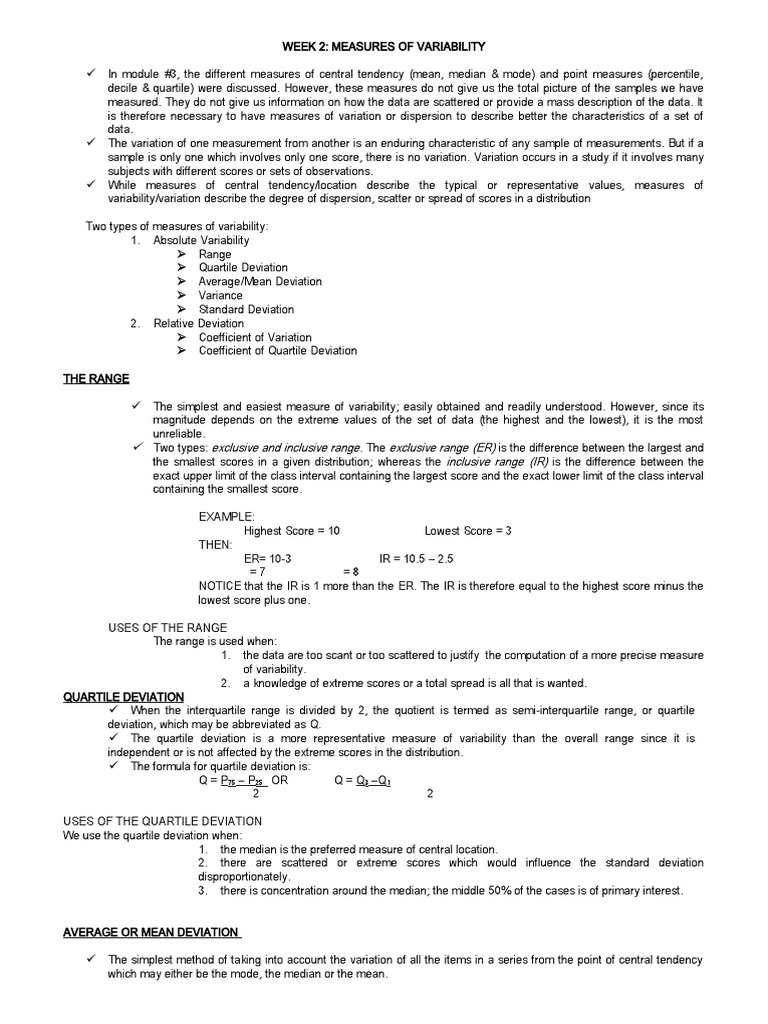 Measures of Variability | PDF | Standard Score | Mean