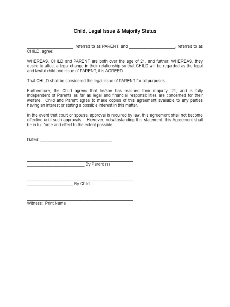 Child Status Agreement Form | PDF