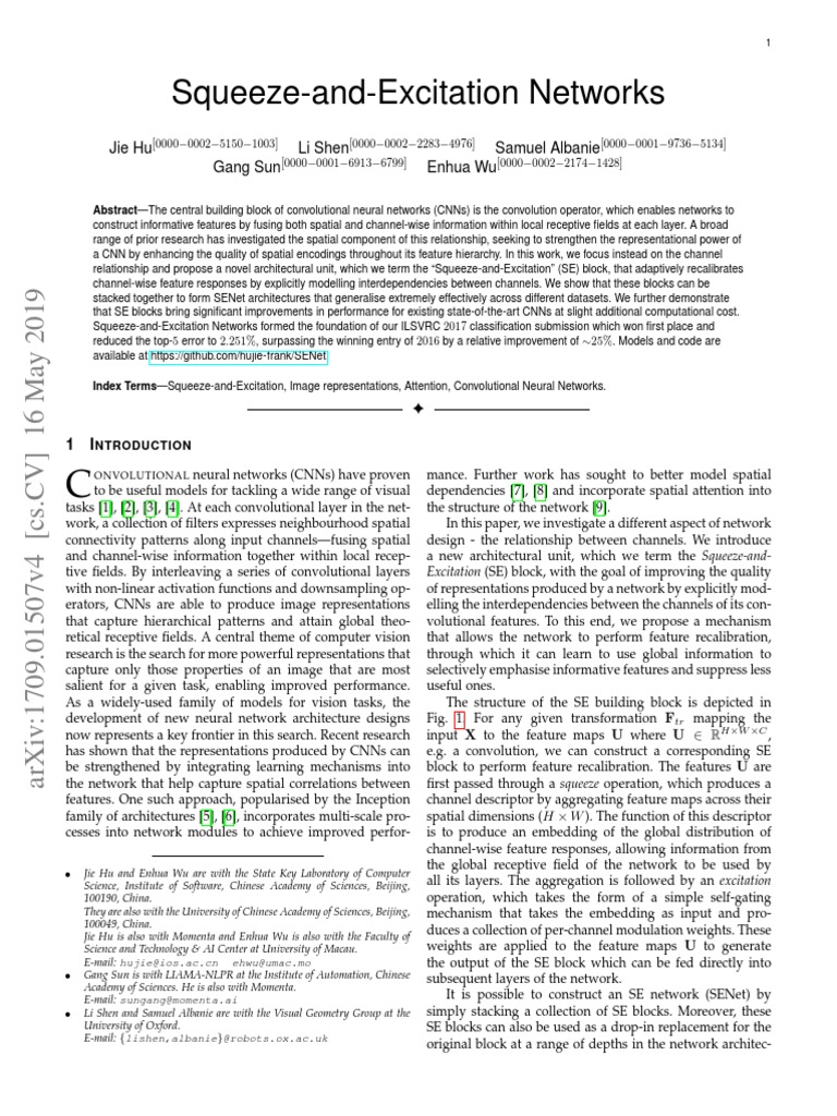 Squeeze-and-Excitation Networks | PDF | Computing | Cognitive Science