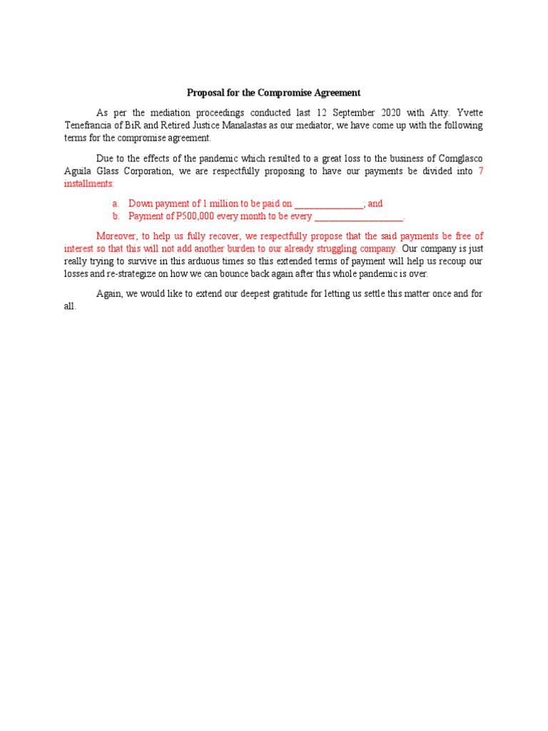 Proposal For Compromise Agreement | PDF