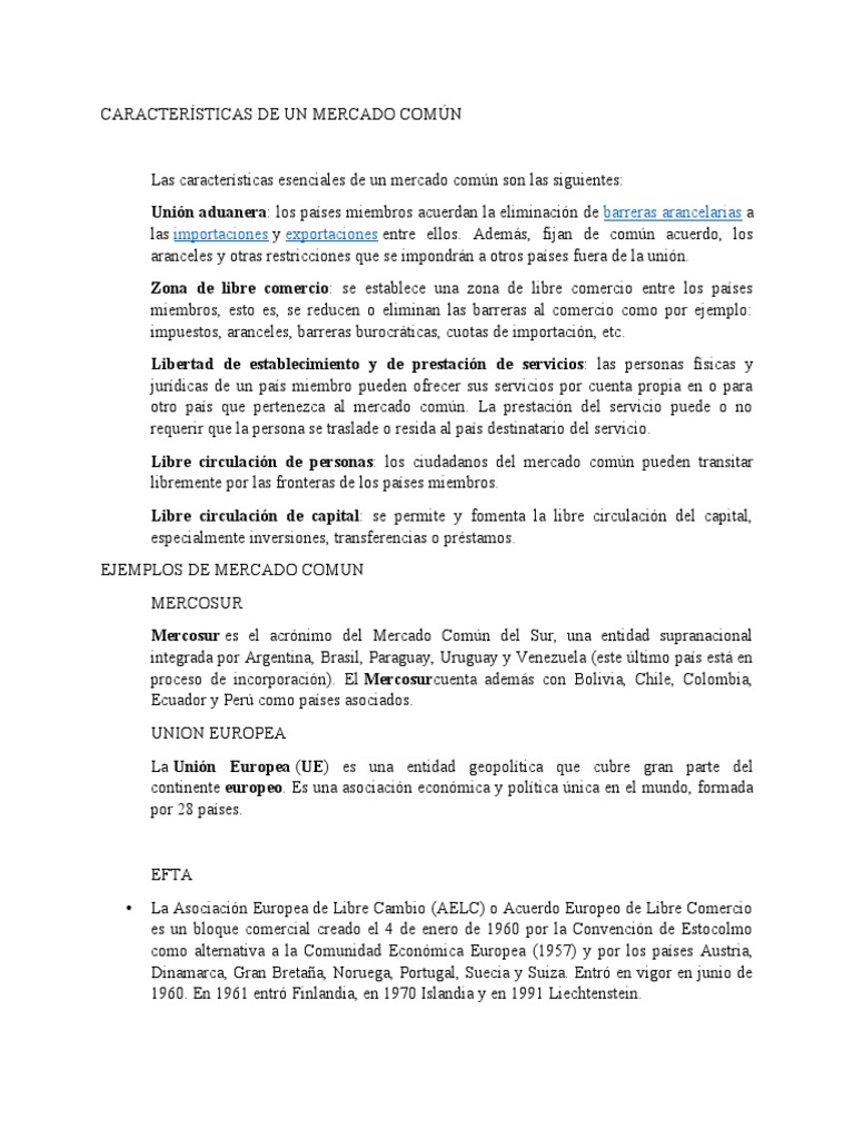 Características de Un Mercado Común | PDF | El comercio internacional ...