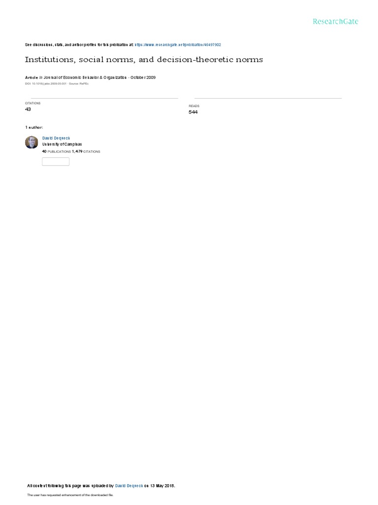 Institutions, Social Norms, and Decision-Theoretic Norms: Journal of ...