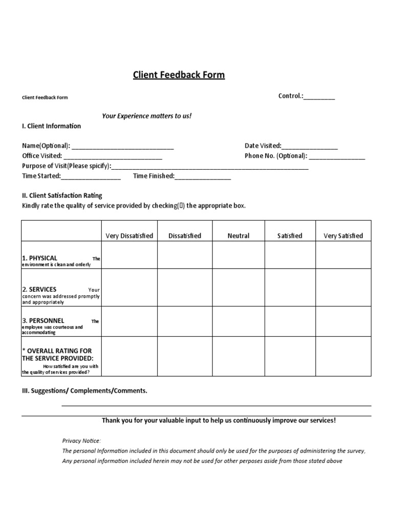 Client Feedback Form: Your Experience Matters To Us! | PDF