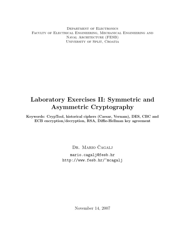 Laboratory Exercises II: Symmetric and Asymmetric Cryptography | PDF | Cryptography | Cipher