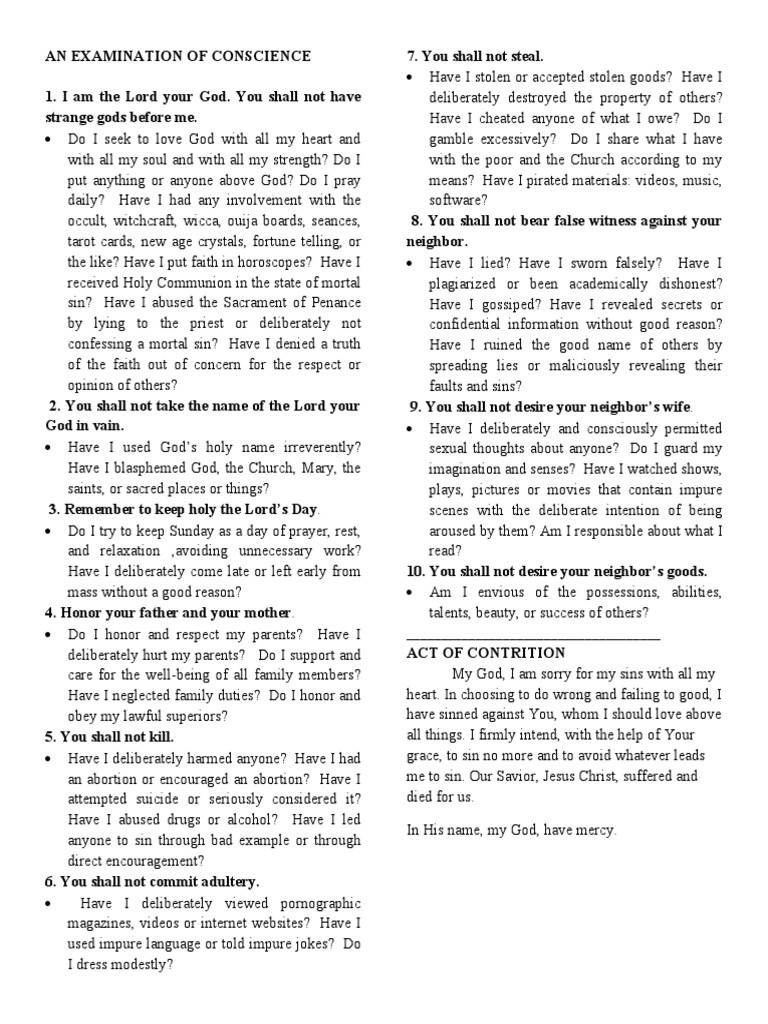 An Examination of Conscience | PDF | Sin | Catholic Church