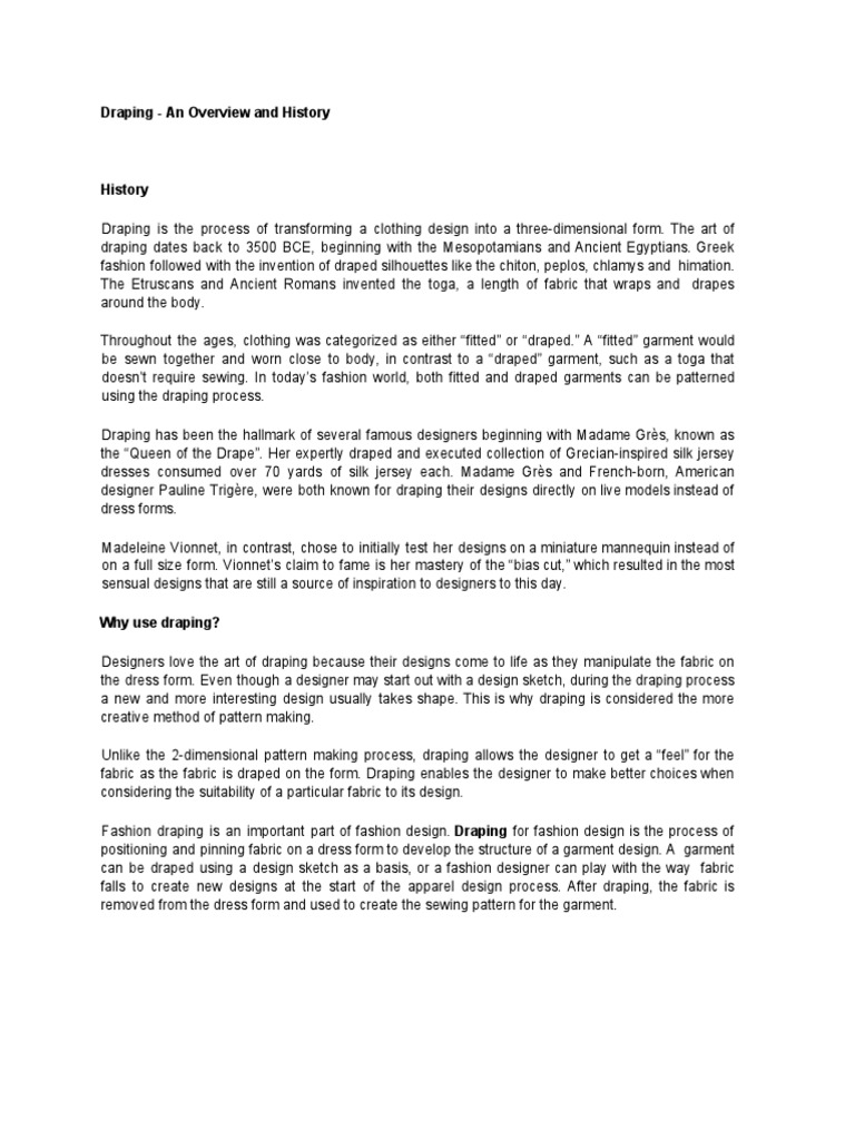 History and Techniques of Draping | PDF | Seam (Sewing) | Clothing