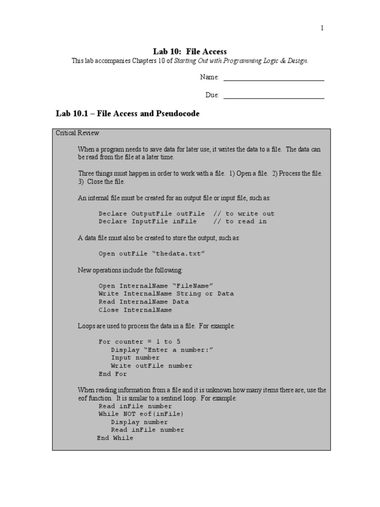 Lab 10: File Access | Download Free PDF | Filename | Text File