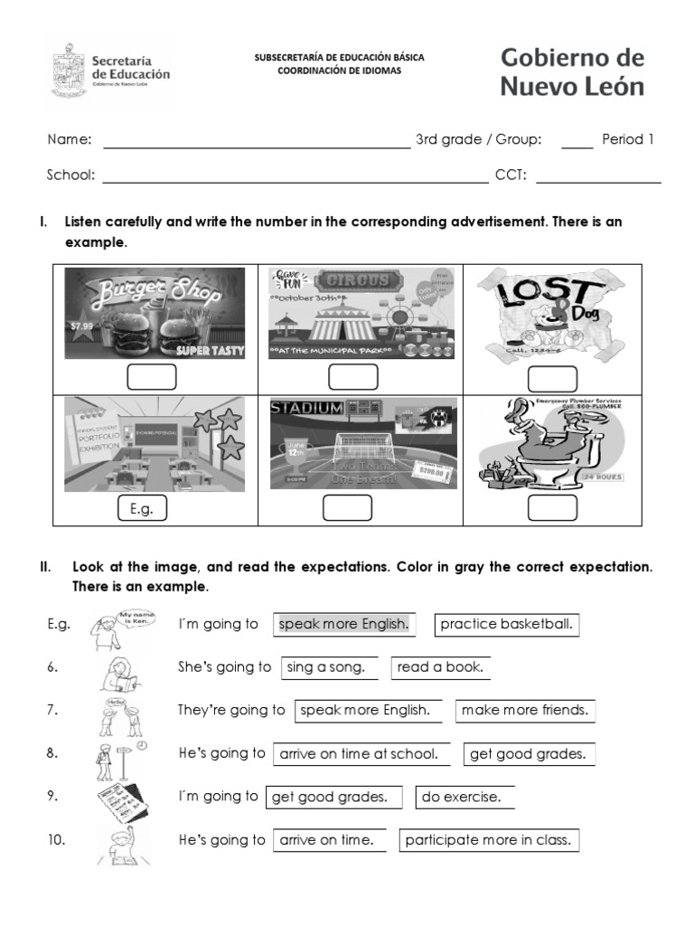 I. Listen Carefully and Write The Number in The Corresponding ...