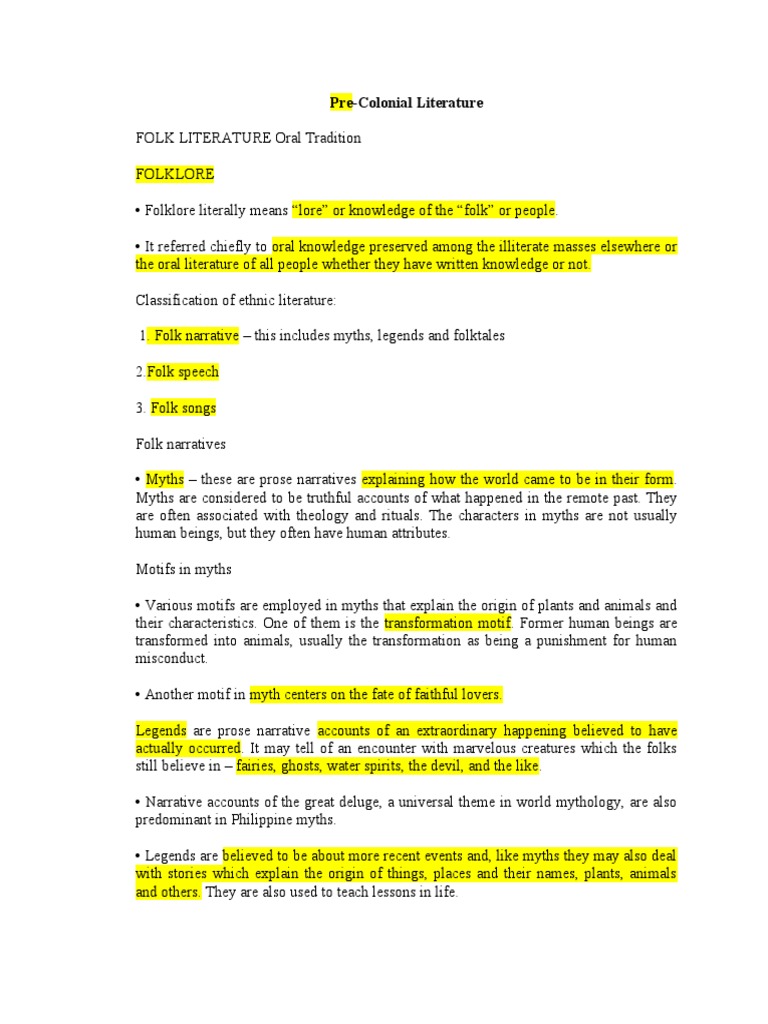 Pre-Colonial Literature | PDF | Folklore | Legends