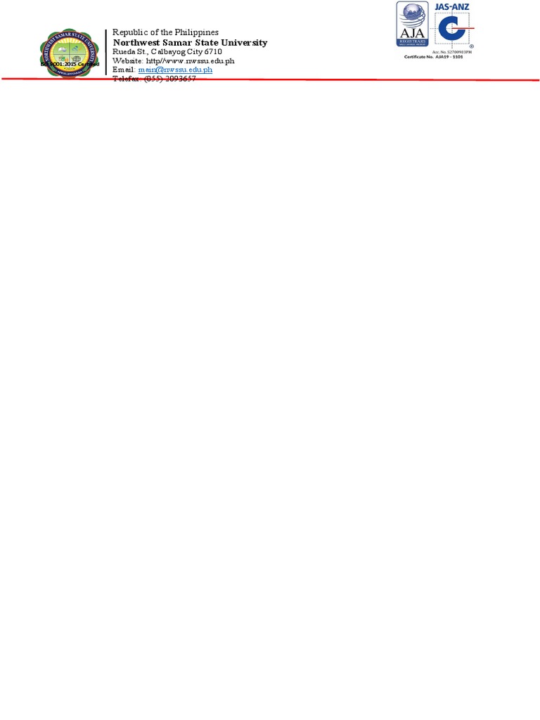 Northwest Samar State University: Republic of The Philippines | PDF