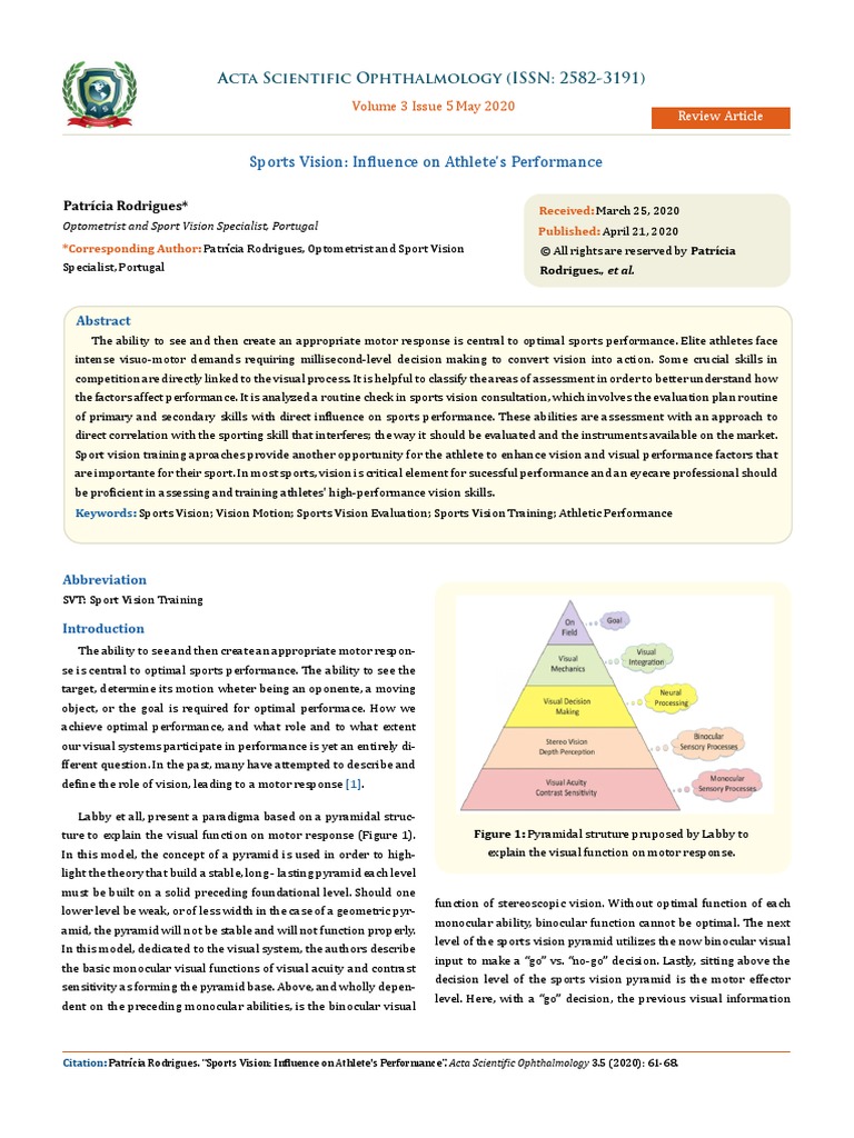 Sports Vision: Influence On Athlete's Performance: Acta Scientific ...