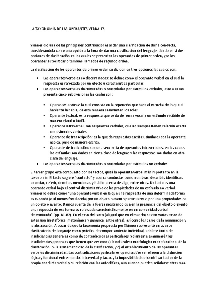 Taxonomía de Operantes Verbales | PDF | Comunicación humana | Epistemología