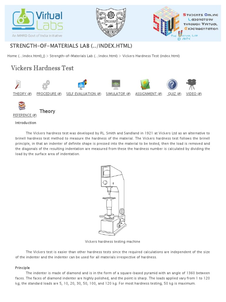 Vickers Hardness Test: Strength-Of-Materials Lab (../index - HTML ...