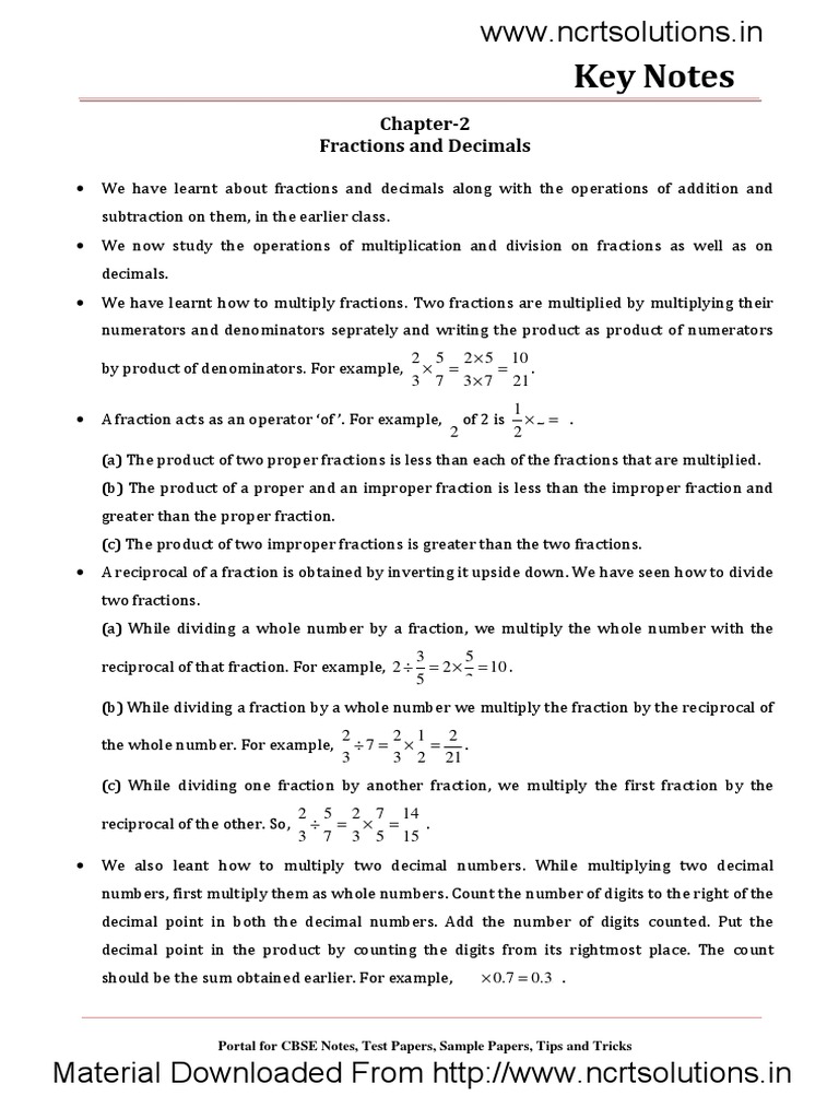 Chapter-2 Fractions and Decimals: Portal For CBSE Notes, Test Papers ...