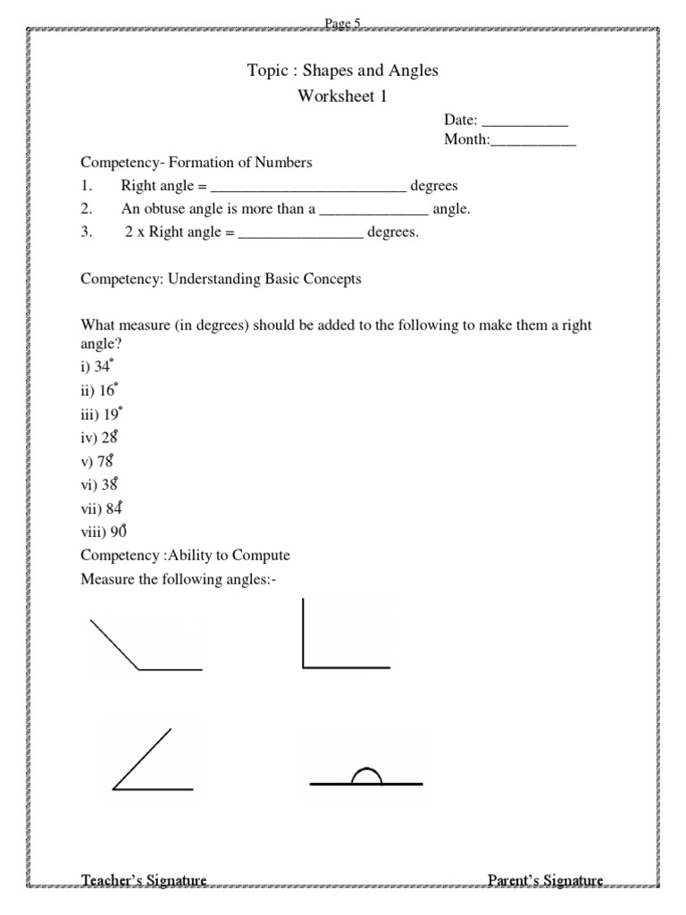 Class 5 Maths Worksheet-Shapes and Angles | PDF | Teaching Methods ...