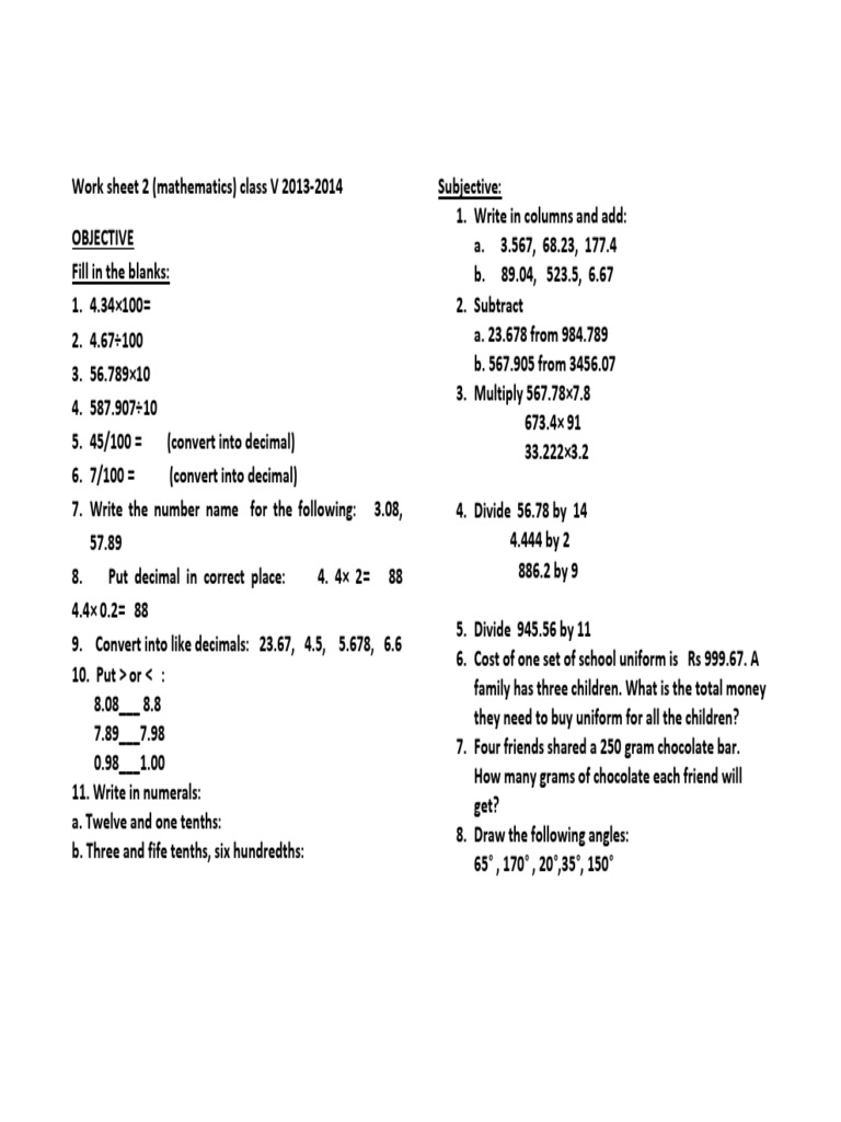 CBSE Class 5 Mathematics Worksheet - Division Multiplication | PDF