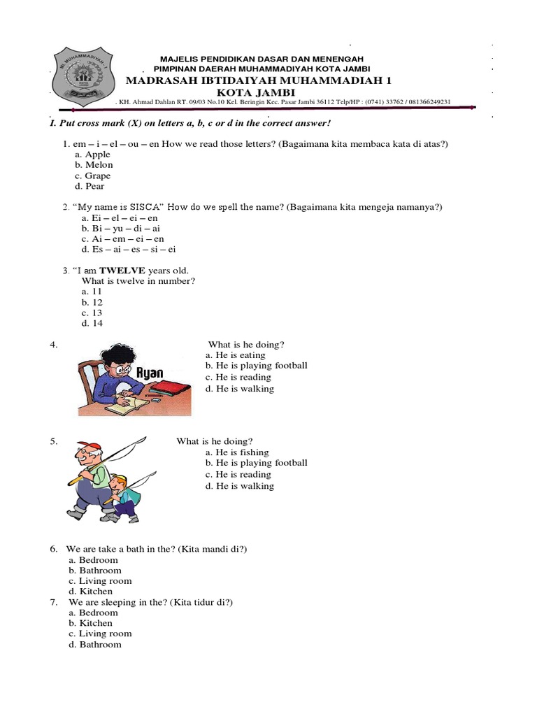 Madrasah Ibtidaiyah Muhammadiah 1 Kota Jambi: I. Put Cross Mark (X) On ...