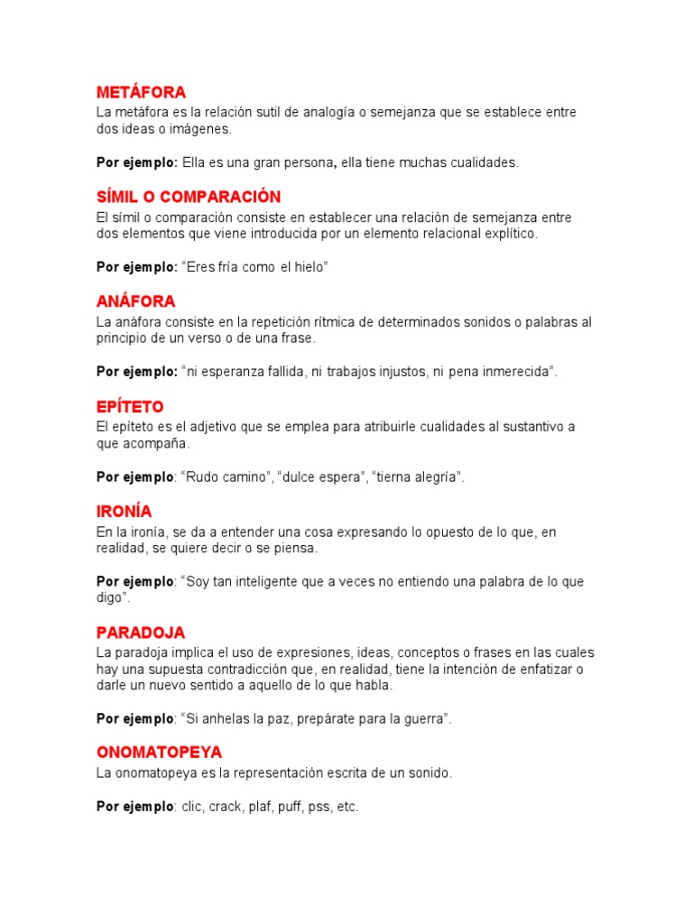 Ejemplos de Figuras Retóricas | PDF | Metáfora | Ironía