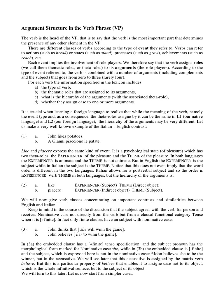 Verb Argument Structure in English and Italian | PDF | Subject (Grammar ...