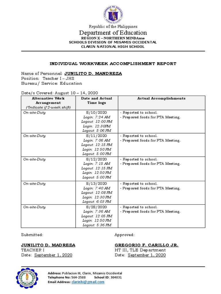 Individual Workweek Accomplishment Report | PDF | Login
