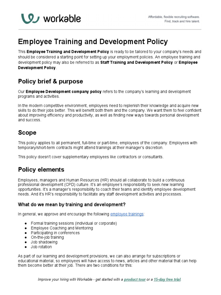 Employee Training Policy Guide | PDF | Employment | Mentorship