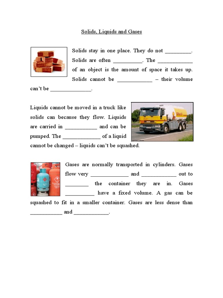 Solids, Liquids and Gases Worksheet | PDF | Liquids | Density