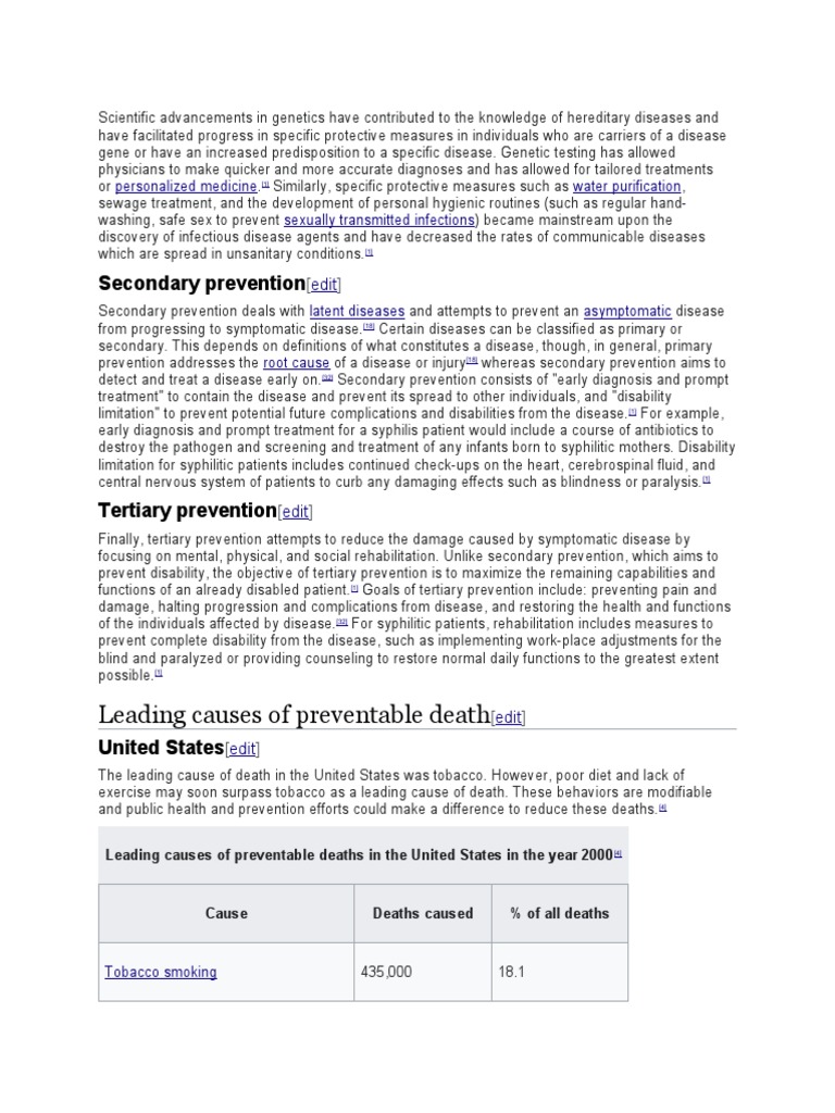 Leading Causes of Preventable Death: Secondary Prevention | PDF ...