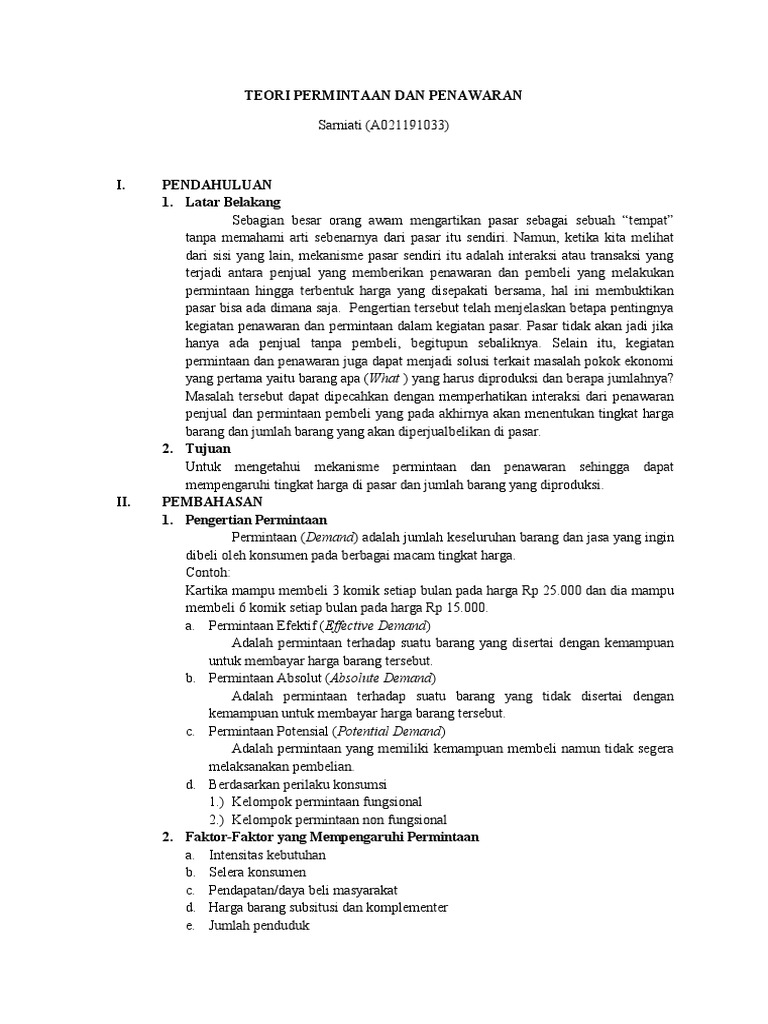 Teori Permintaan Dan Penawaran | PDF