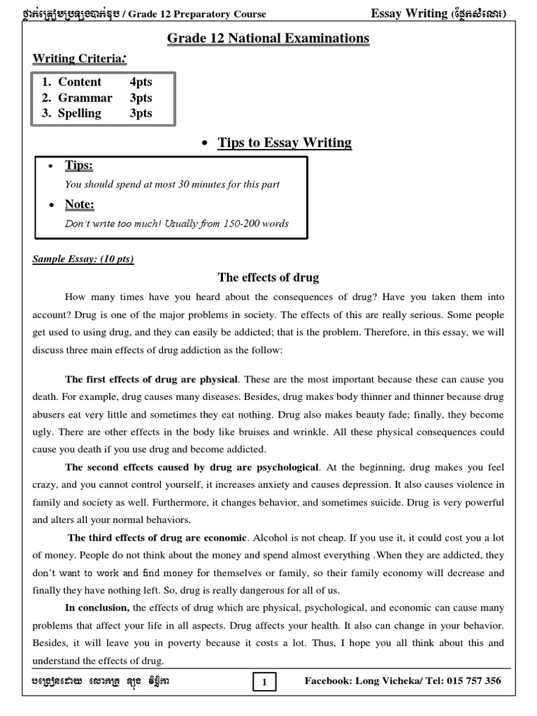 Essat Sample Grade 12 Prep Test | PDF | Substance Abuse | Violence