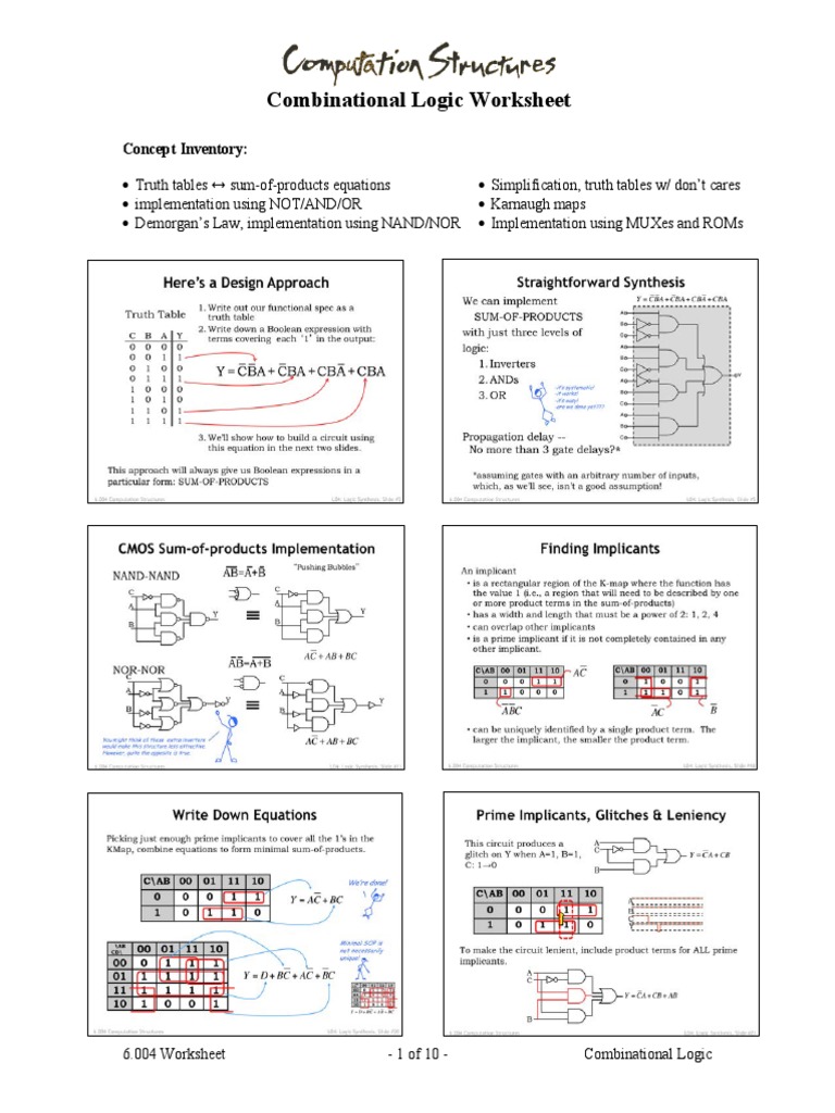 Combinational Worksheet | PDF | Logic Gate | Theory Of Computation
