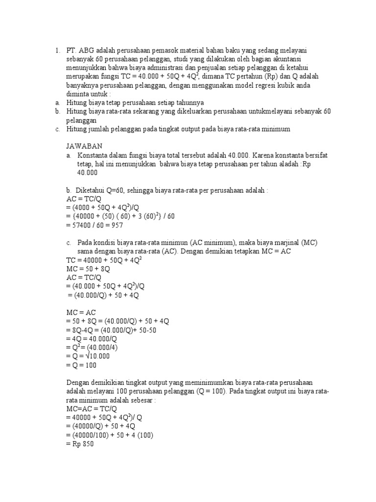 Soal Teori Ongkos Produksi | PDF
