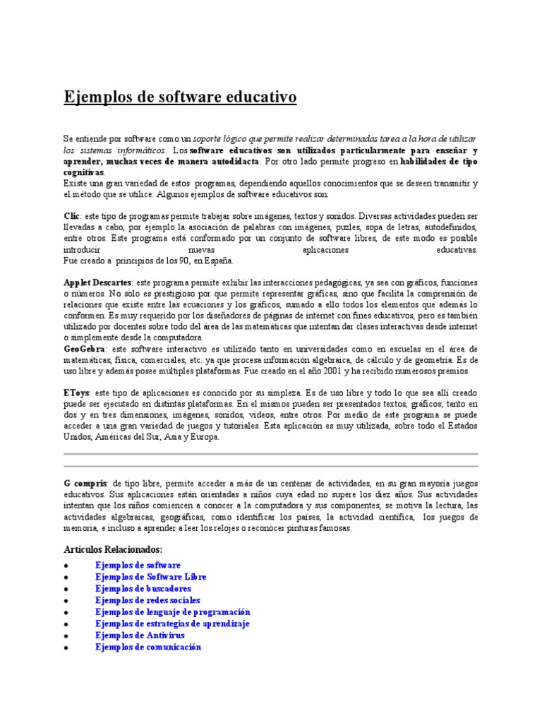 Ejemplos de Software Educativo | PDF | Software | Informática