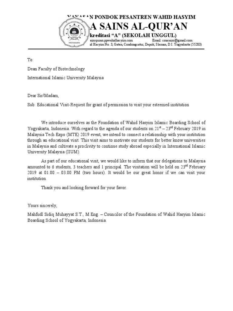 Letter of Visit Request | PDF