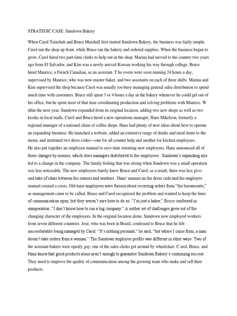 Sundown Bakery Case Study | Download Free PDF | Employee | Business
