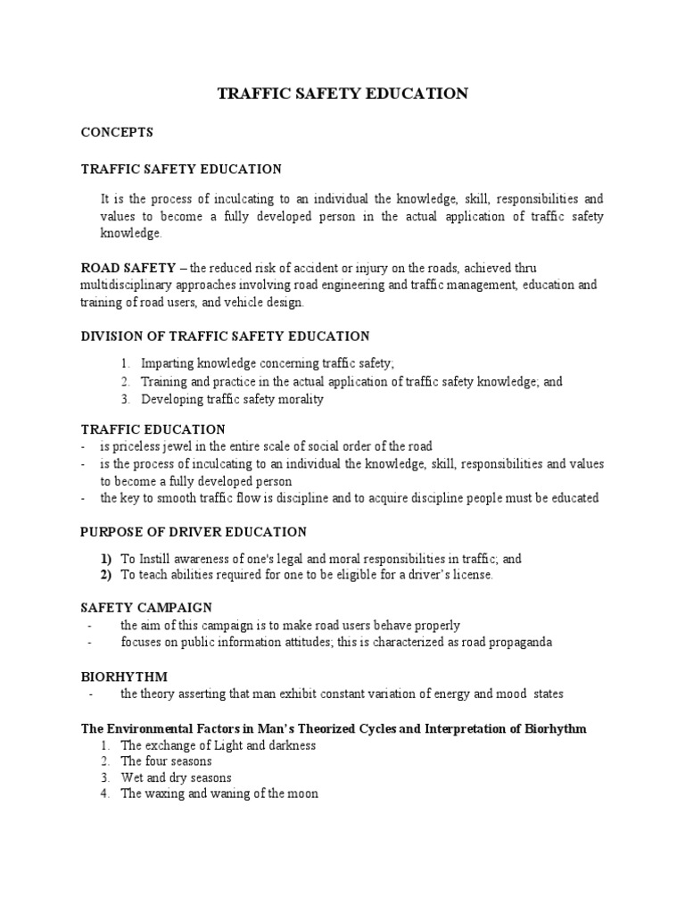 Lesson 4 Traffic Safety Education | PDF
