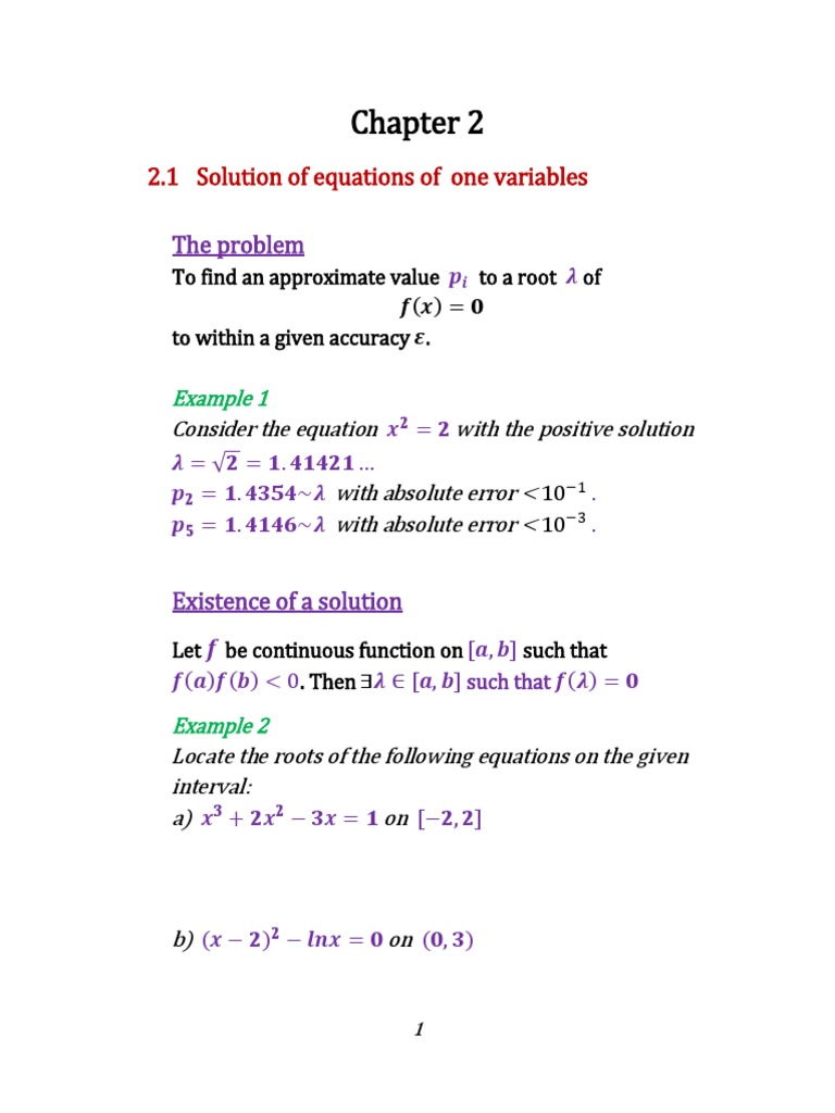 2.1 Solution of Equations of One Variables: The Problem | PDF ...