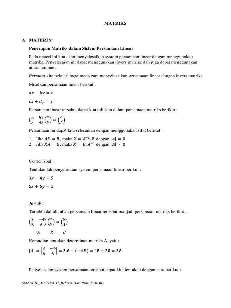 Penerapan Matriks Dalam SPL Kumplit | PDF