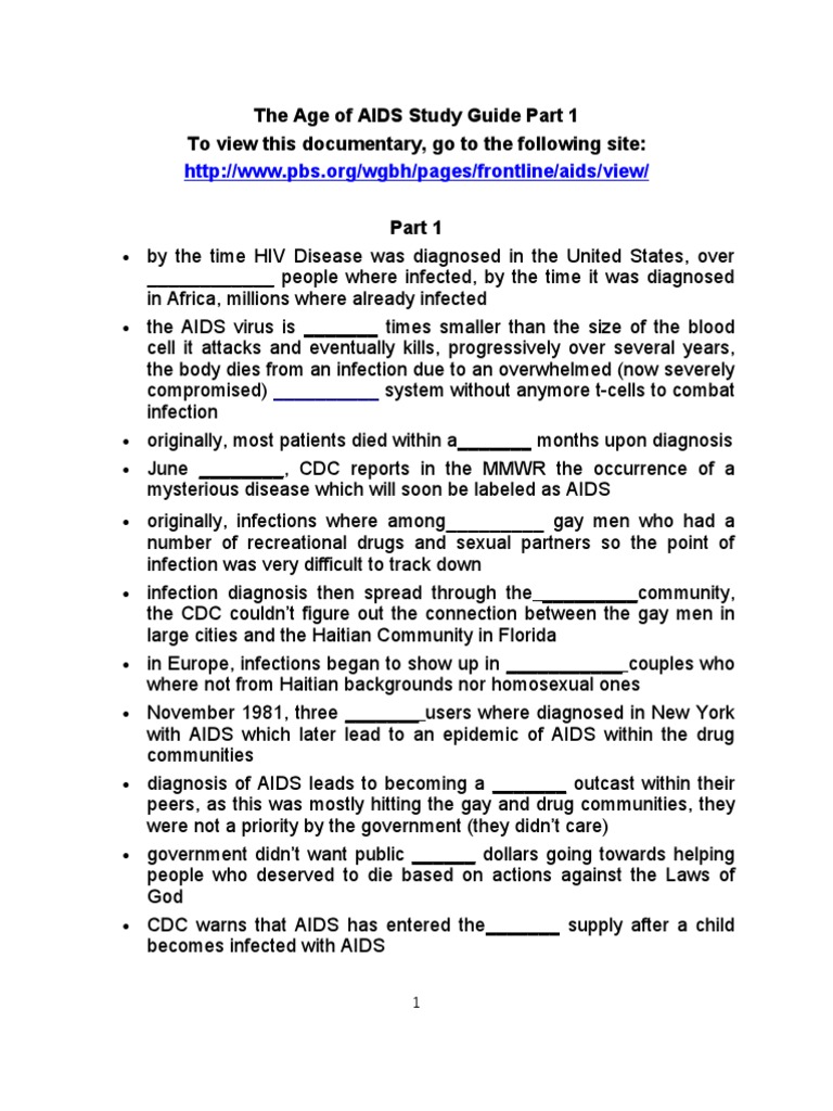 The Age of AIDS Stydy Guide Part 1 | PDF | Hiv/Aids | Hiv