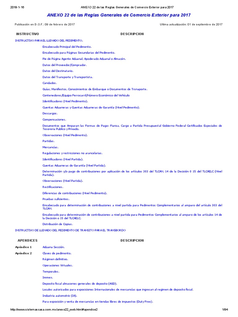 ANEXO 22 de Las Reglas Generales de Come | PDF | aduana | El comercio ...
