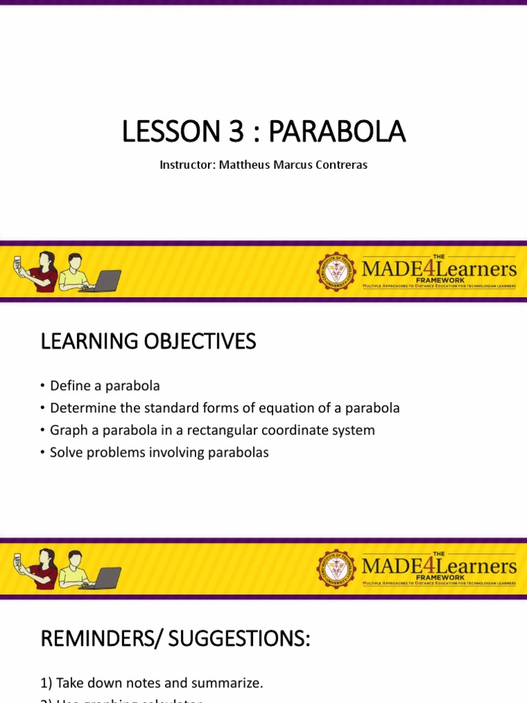 Lesson 3 - Parabola | PDF | Mathematical Analysis | Geometry
