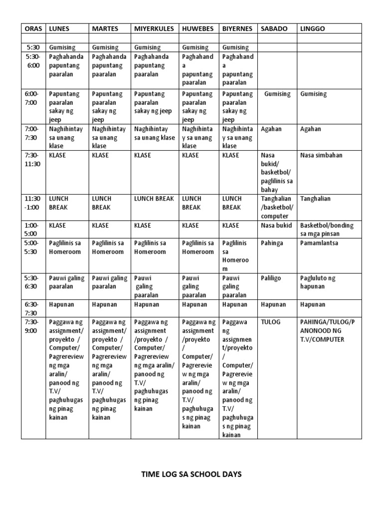 Schedule Esp | PDF