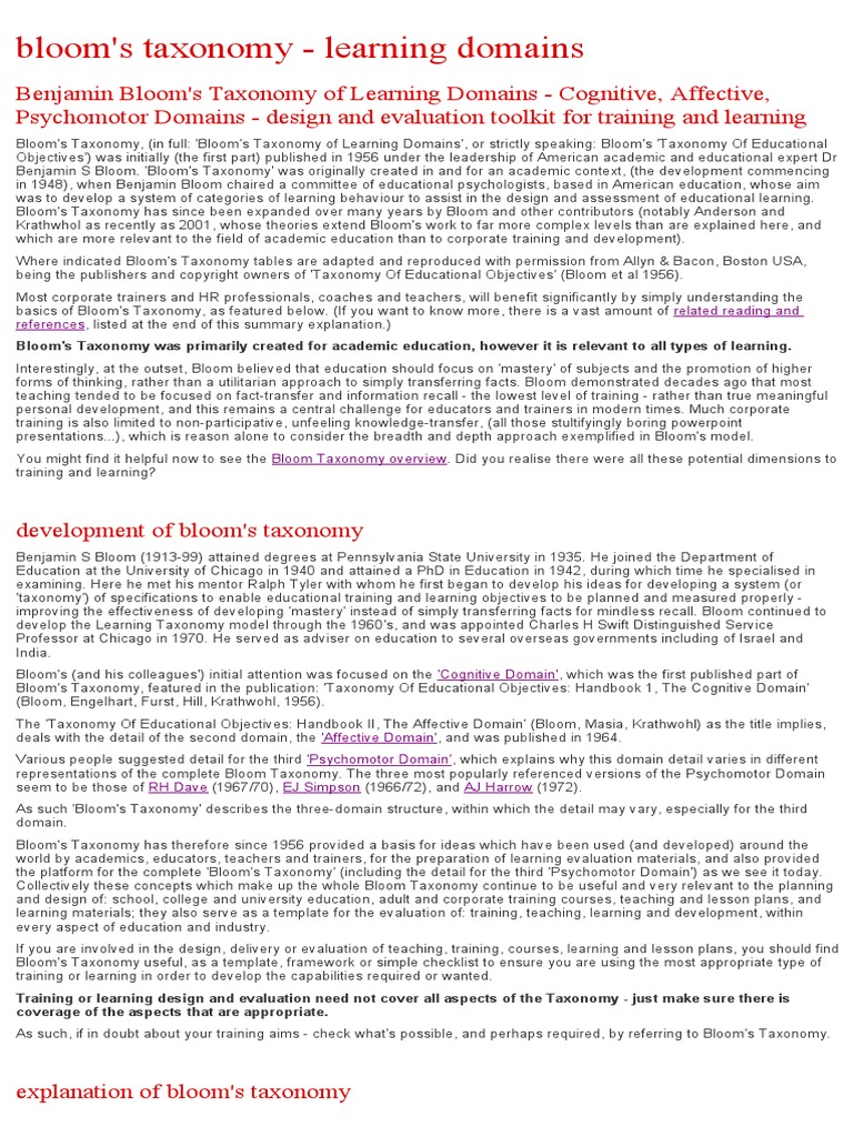 Bloom's Taxonomy - Learning Domains | PDF | Expert | Perception