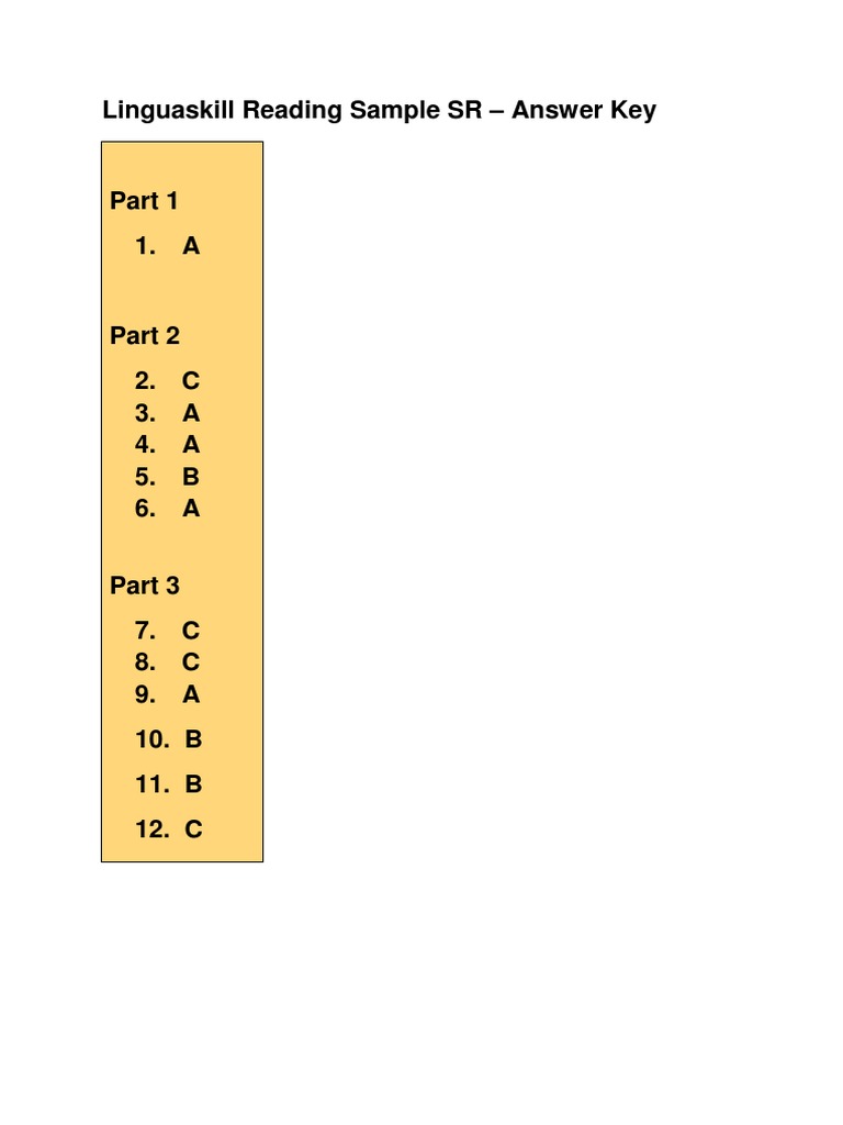 Linguaskill Reading Sample SR - Answer Key | PDF