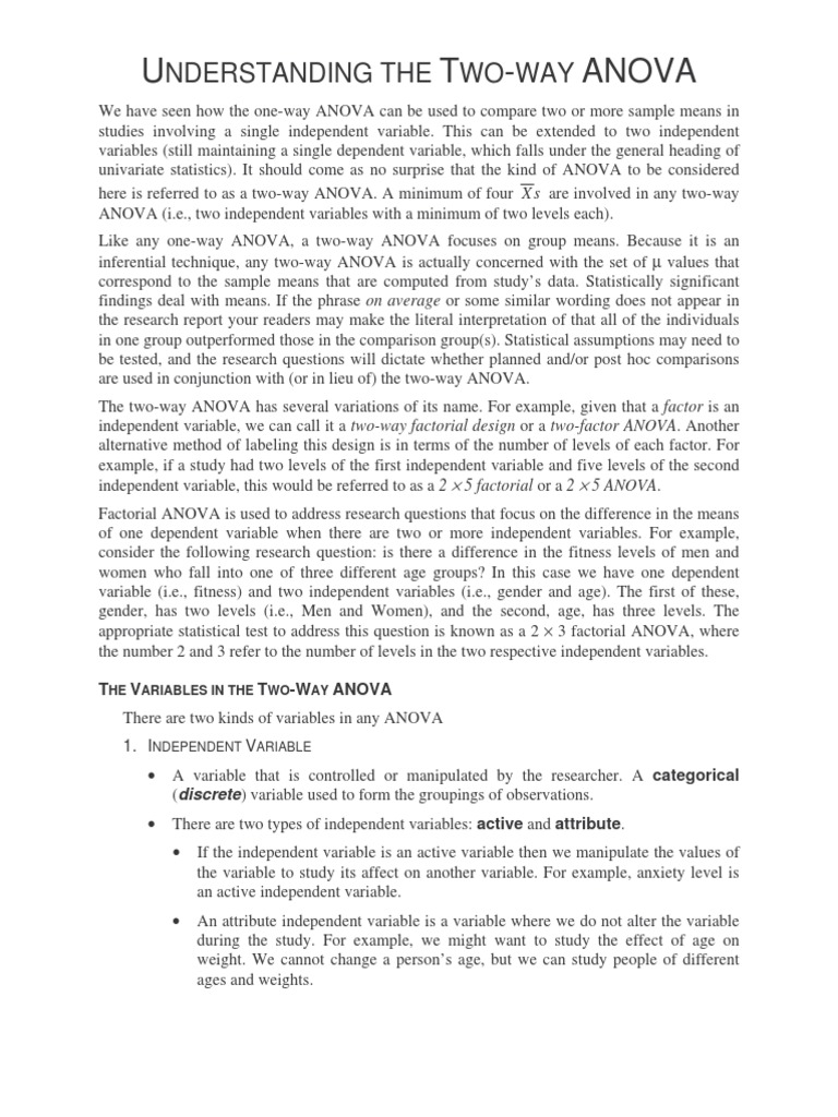 Two-Way ANOVA Explained: Key Concepts | PDF | Analysis Of Variance ...