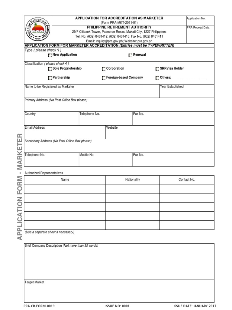 Type (Please Check ) : Application For Accreditation As Marketer ...