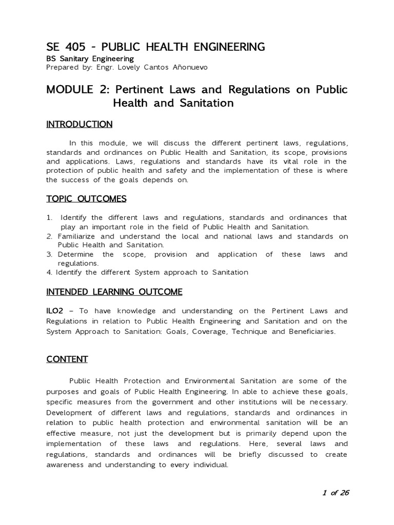Module 02 - Pertinent Laws and Regulations On Public Health - Engr ...