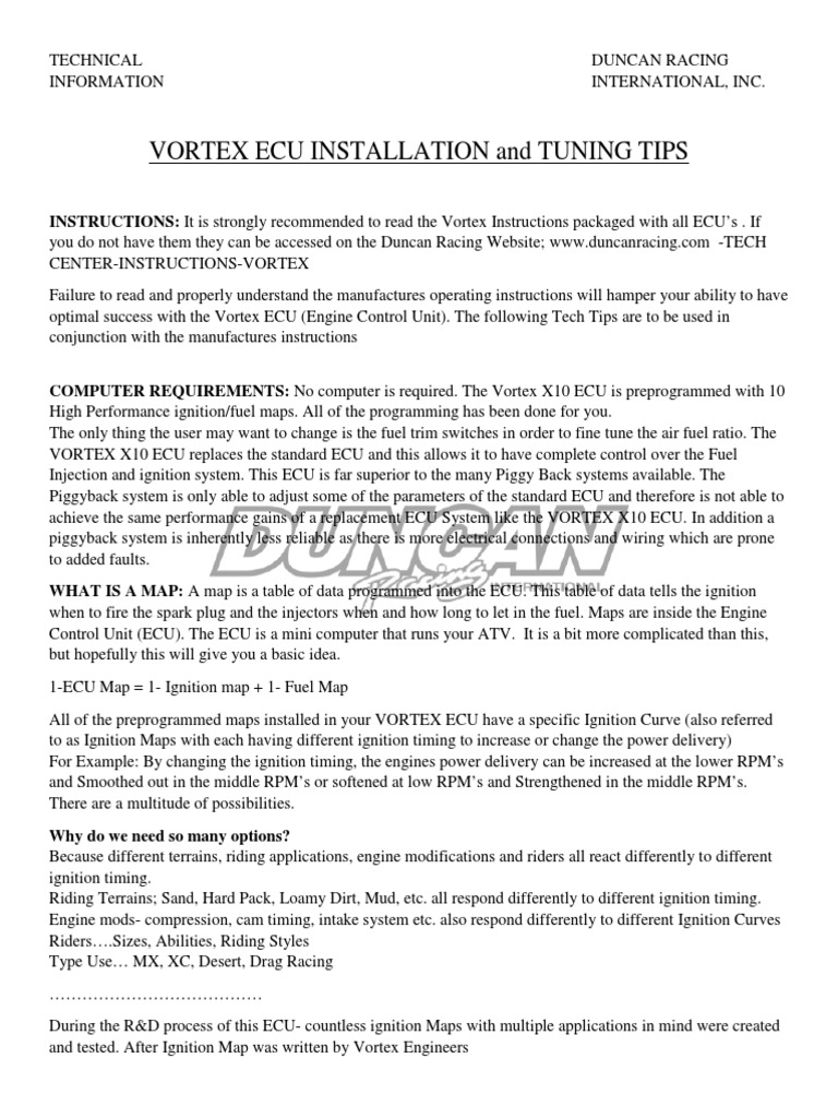 Vortex Ecu Installation and Tuning Tips | PDF | Ignition System | Fuel ...