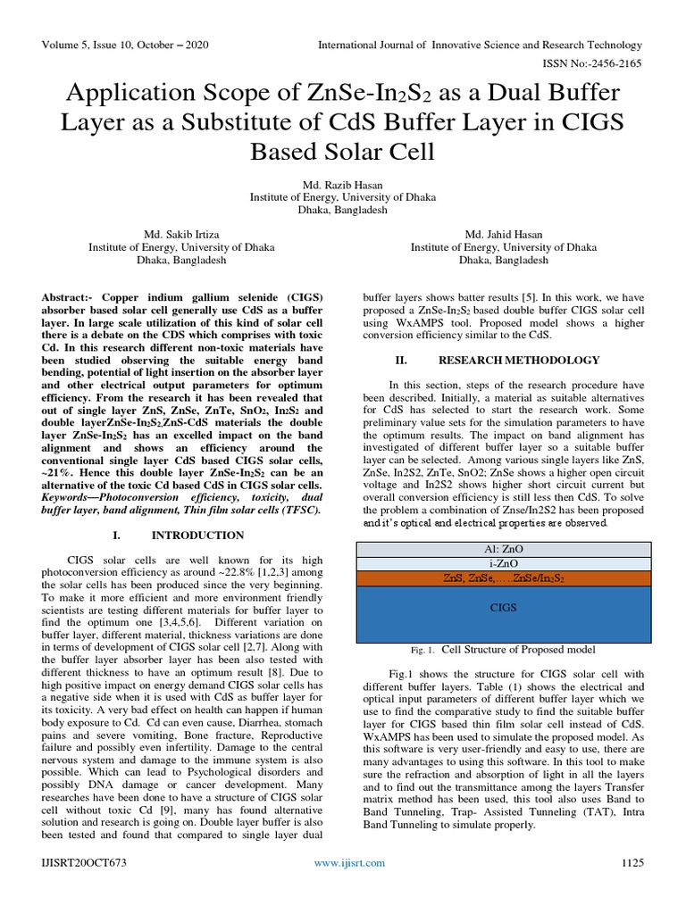 Application Scope Of Znse In2s2 As A Dual Buffer Layer As A Substitute